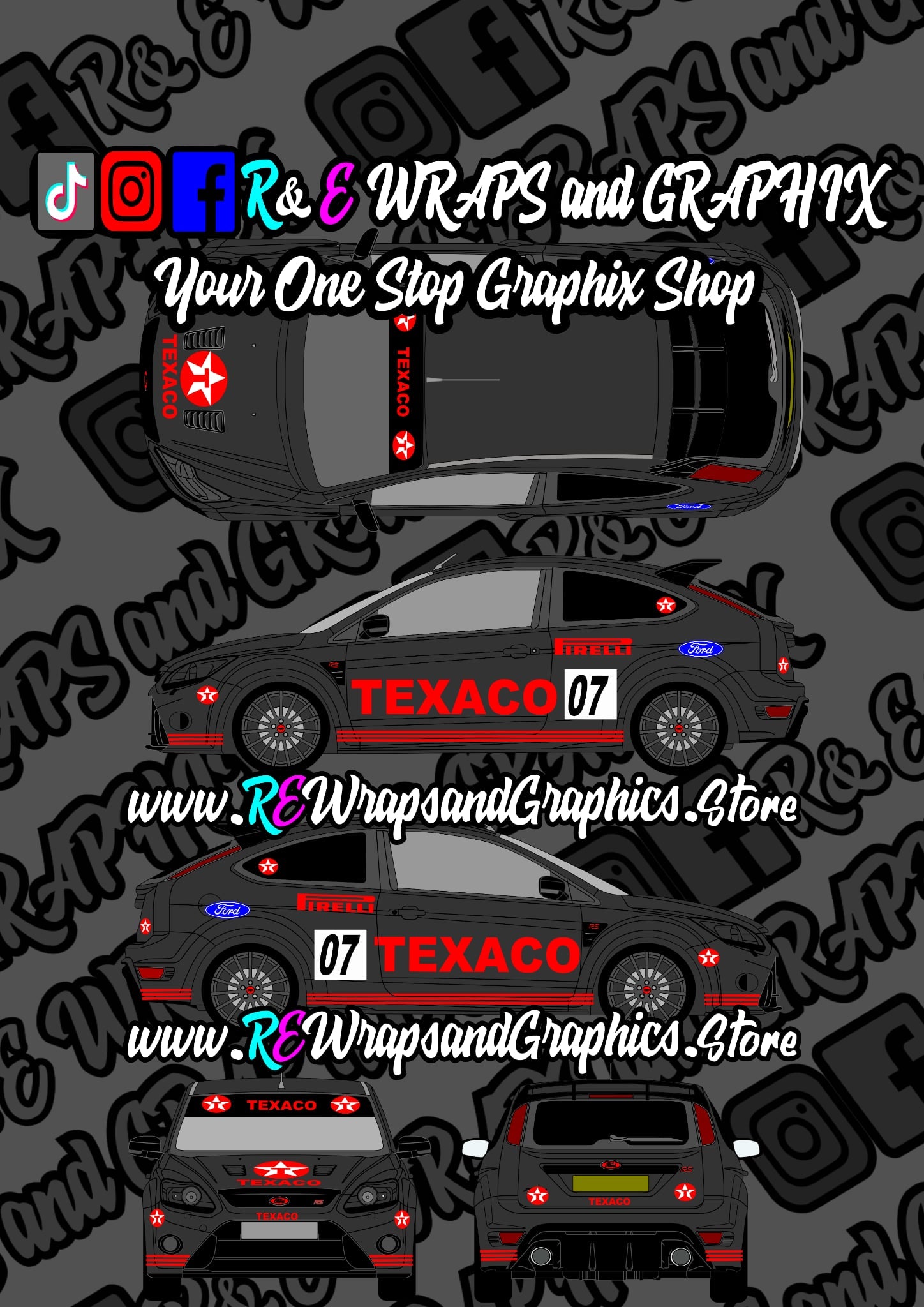 Ford Focus ST/RS Texaco WRC Graphic Kit – R&E Wraps and Graphics LTD